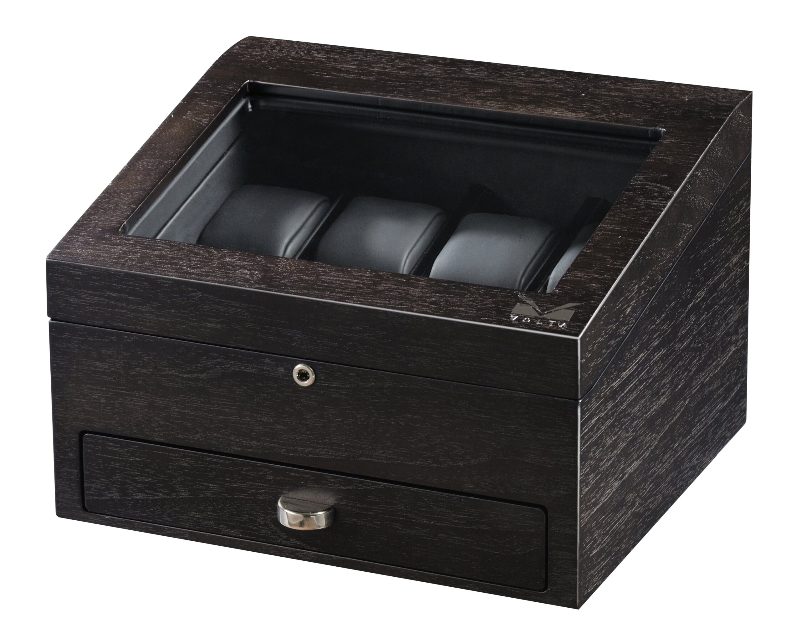 Volta 8 Watch Box Rustic Brown + additional storage + see through top ...