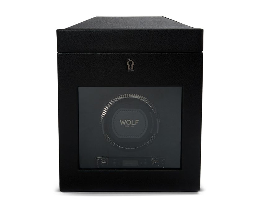 WOLF Single Watch Winder with Storage & Travel Case British Racing Black 792102 | Royal Tempus
