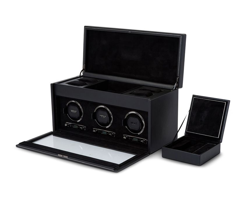 WOLF Triple Watch Winder with Storage & Travel Case Black 792302 ...